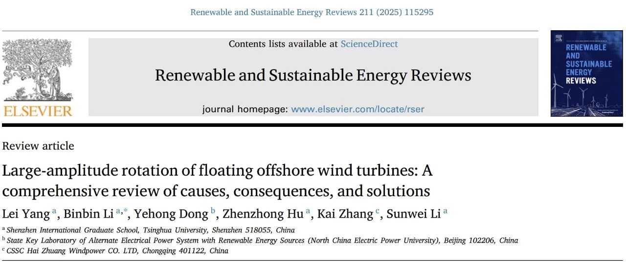 李彬彬团队在Renewable and Sustainable Energy Reviews期刊发表漂浮式风机大幅摇摆的综述研究
